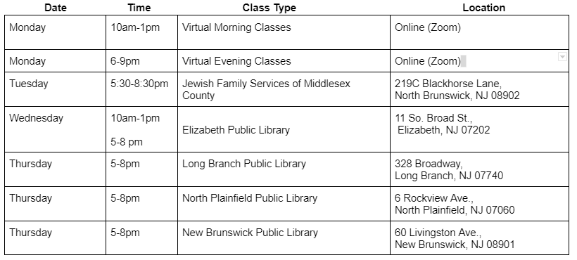 Citizenship Class Schedule 2023